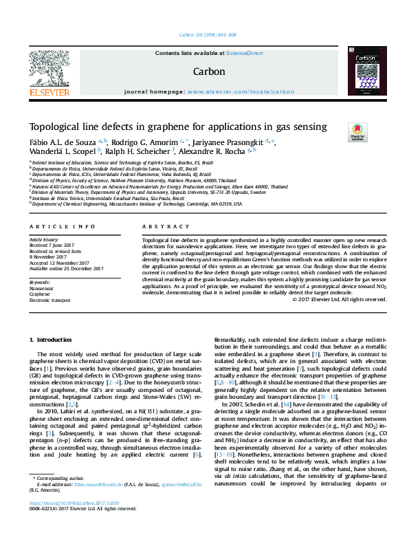 (PDF) Topological line defects in graphene for applications in gas sensing