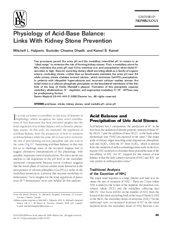 (PDF) Physiology of Acid-Base Balance: Links With Kidney Stone Prevention