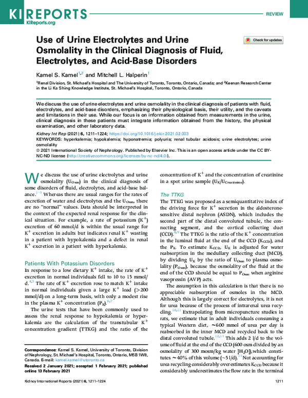 (PDF) Use of Urine Electrolytes and Urine Osmolality in the Clinical ...