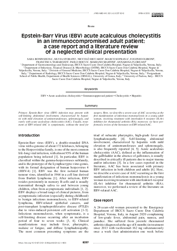 (PDF) Epstein-Barr Virus (EBV) acute acalculous cholecystitis in an ...