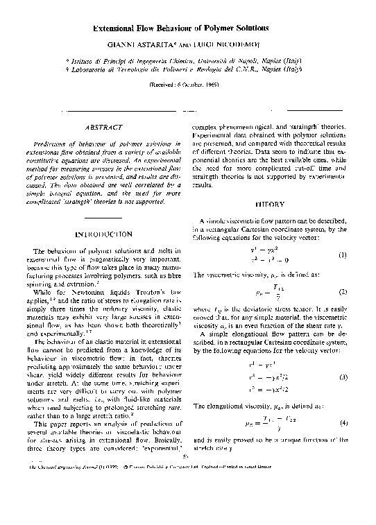 (PDF) Extensional flow behaviour of polymer solutions