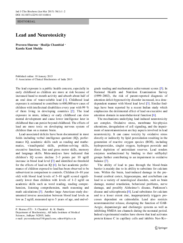 (PDF) Lead and Neurotoxicity