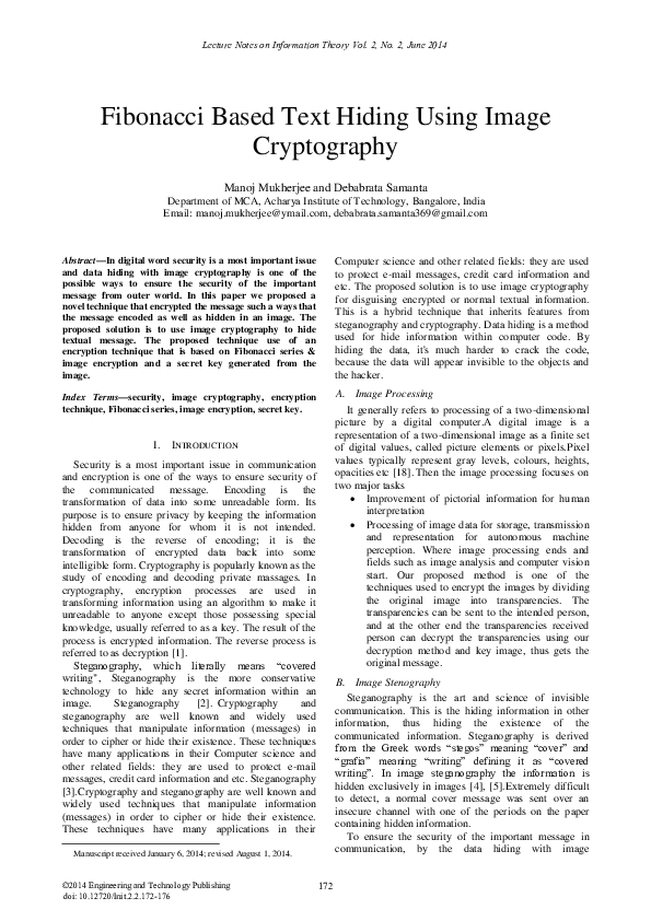 Pdf Fibonacci Based Text Hiding Using Image Cryptography
