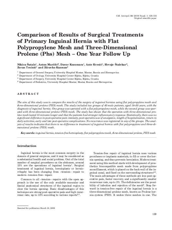 (PDF) Comparison of results of surgical treatments of primary inguinal ...