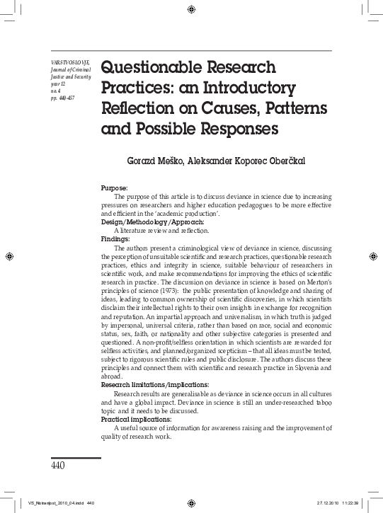 (PDF) Questionable Research Practices: an Introductory Reflection on ...