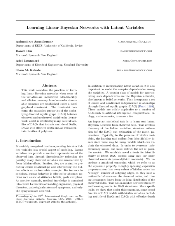 (PDF) Learning Linear Bayesian Networks with Latent Variables