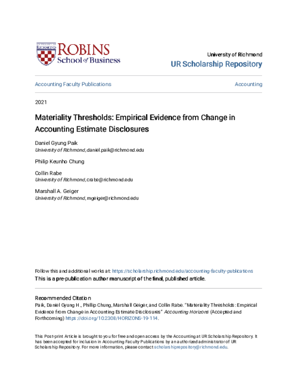 (PDF) Materiality Thresholds: Empirical Evidence from Change in ...