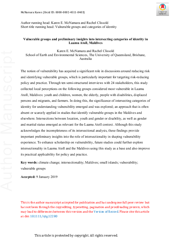(PDF) Vulnerable groups and preliminary insights into intersecting ...
