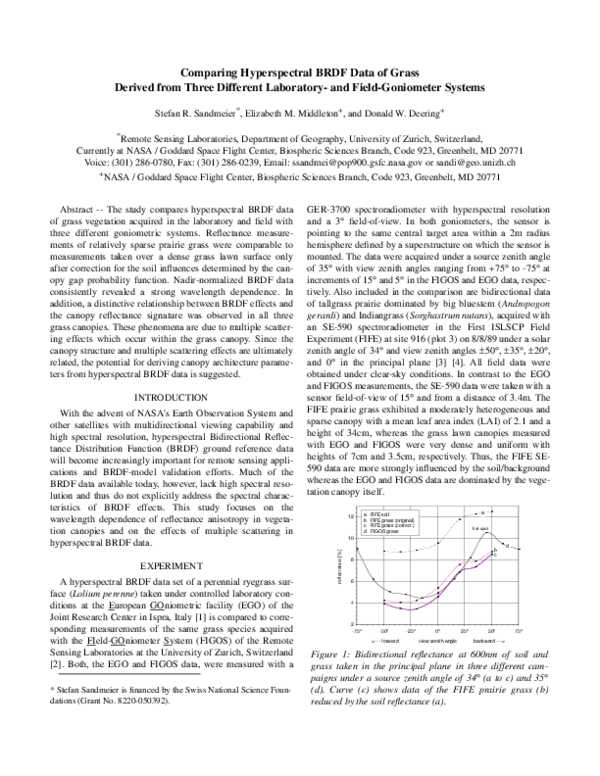 (PDF) Comparing Hyperspectral BRDF Data of Grass Derived from Three Different Laboratory- and ...