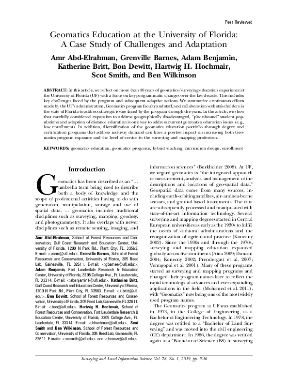 (PDF) Geomatics Education at the University of Florida: A Case Study of ...