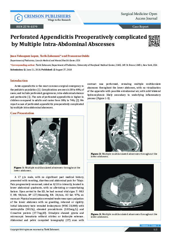 (PDF) Perforated Appendicitis Preoperatively complicated by Multiple ...