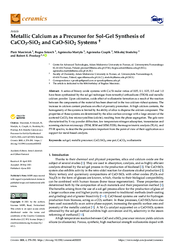 (PDF) Metallic Calcium as a Precursor for Sol-Gel Synthesis of CaCO3 ...