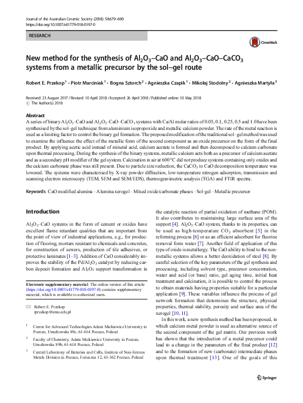 (PDF) New method for the synthesis of Al2O3–CaO and Al2O3–CaO–CaCO3 ...