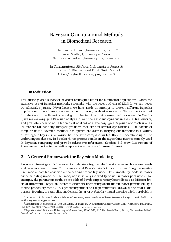 (PDF) Bayesian Computational Methods in Biomedical Research