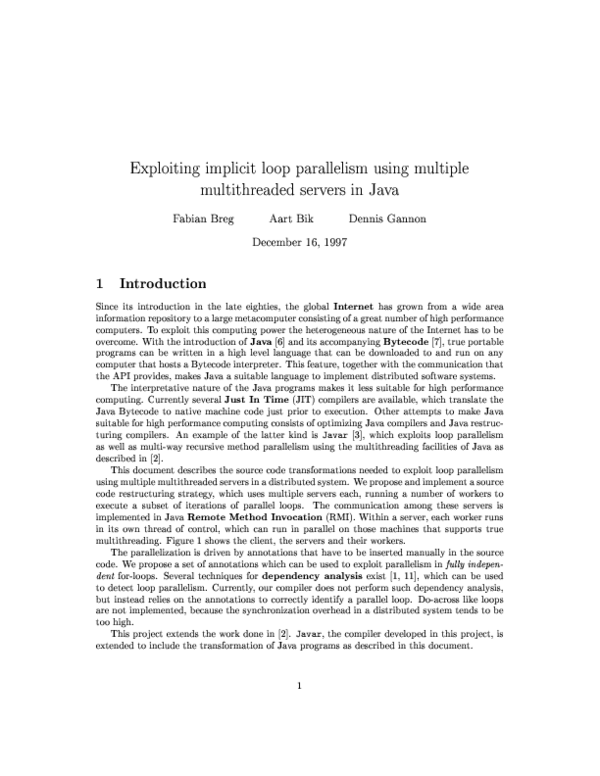 (PDF) Exploiting implicit loop parallelism using multiple multithreaded servers in Java Fabian Breg
