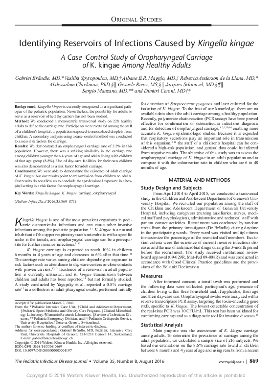 (PDF) Identifying Reservoirs of Infections Caused by Kingella kingae