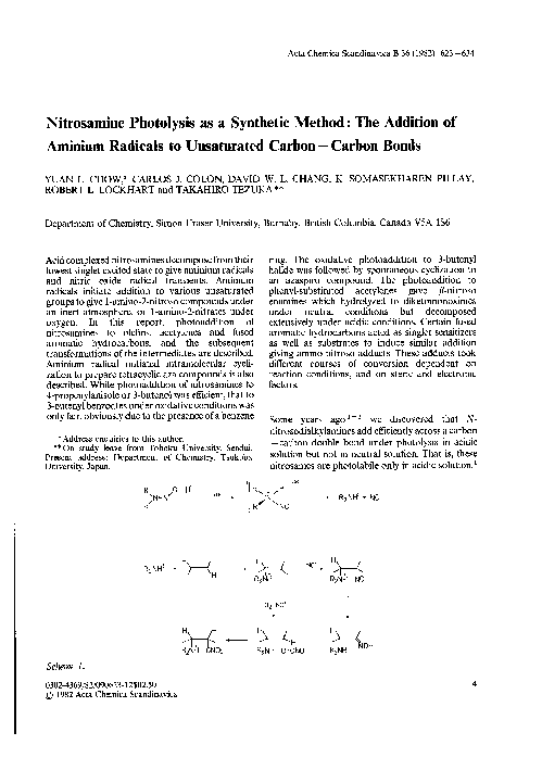 (PDF) Nitrosamine Photolysis as a Synthetic Method: The Addition of ...