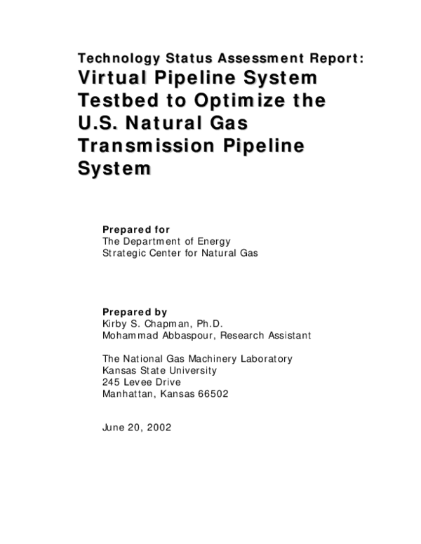 (PDF) Virtual Pipeline System Testbed to Optimize the U.S. Natural Gas ...