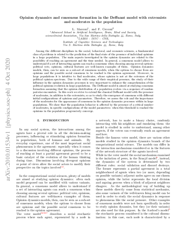 (PDF) Opinion dynamics and consensus formation in a Deffuant model with ...
