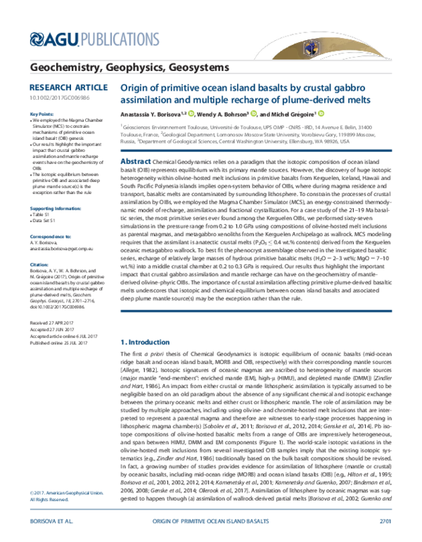 (PDF) Origin of primitive ocean island basalts by crustal gabbro ...