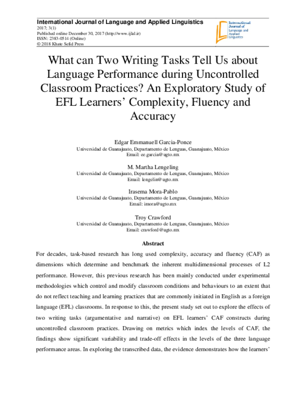 (PDF) What can Two Writing Tasks Tell Us about Language Performance during Uncontrolled ...