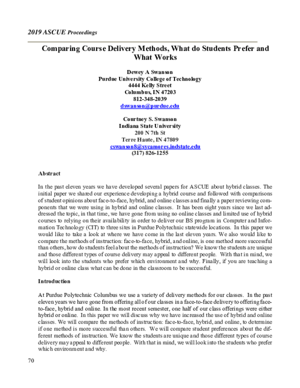 (PDF) Comparing Course Delivery Methods, What Do Students Prefer and ...