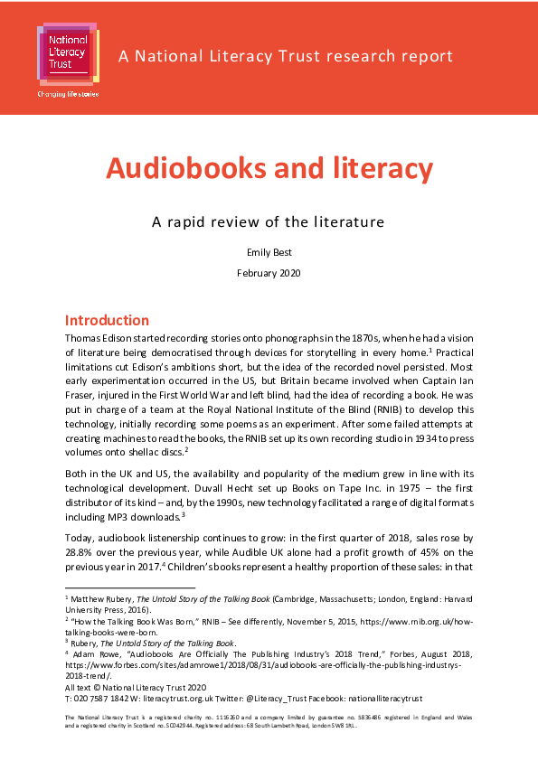(PDF) Audiobooks and Literacy: A Rapid Review of the Literature. A ...