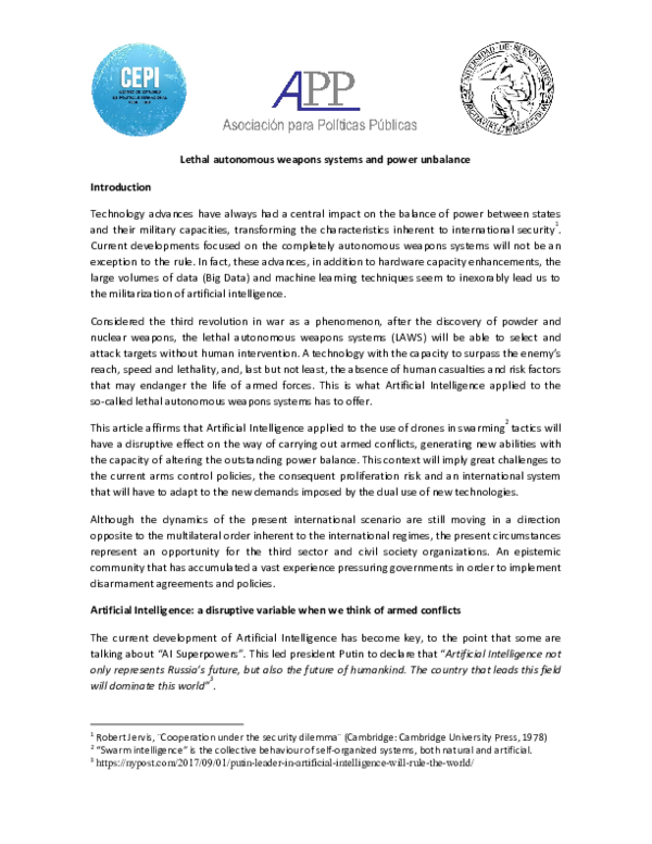 (PDF) Lethal autonomous weapons systems and power unbalance