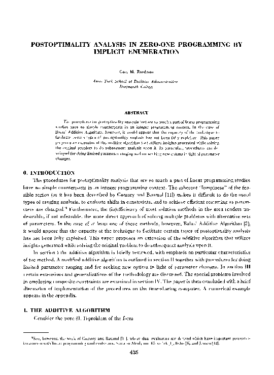 Pdf Postoptimality Analysis In Zero One Programming By Implicit Enumeration