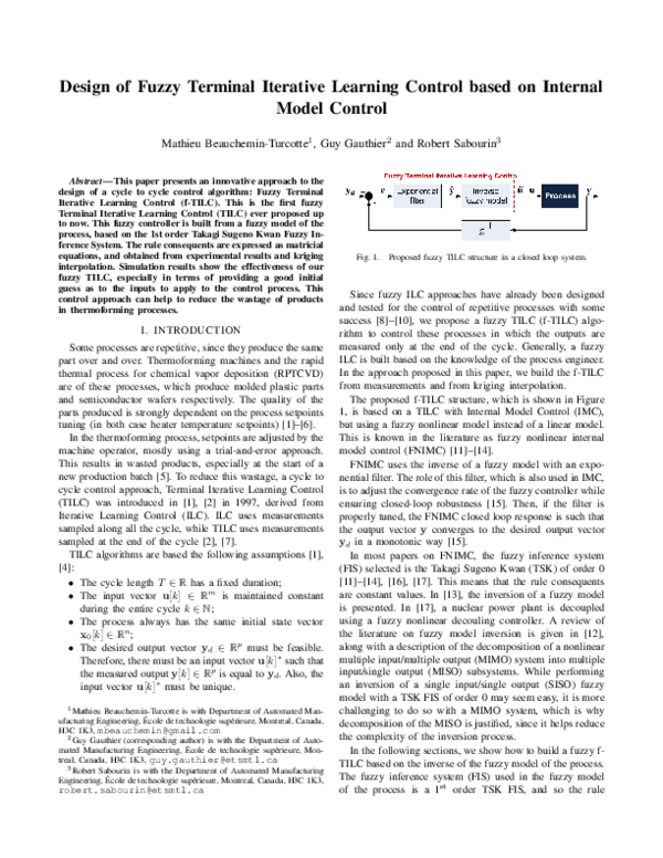 (PDF) Design of Fuzzy Terminal Iterative Learning Control based on internal model control