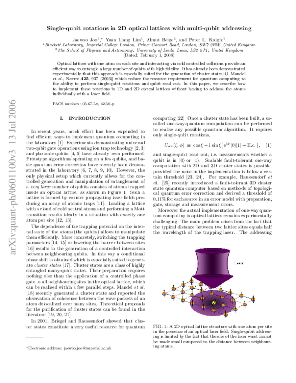 Pdf Single Qubit Rotations In 2d Optical Lattices With Multi Qubit Addressing