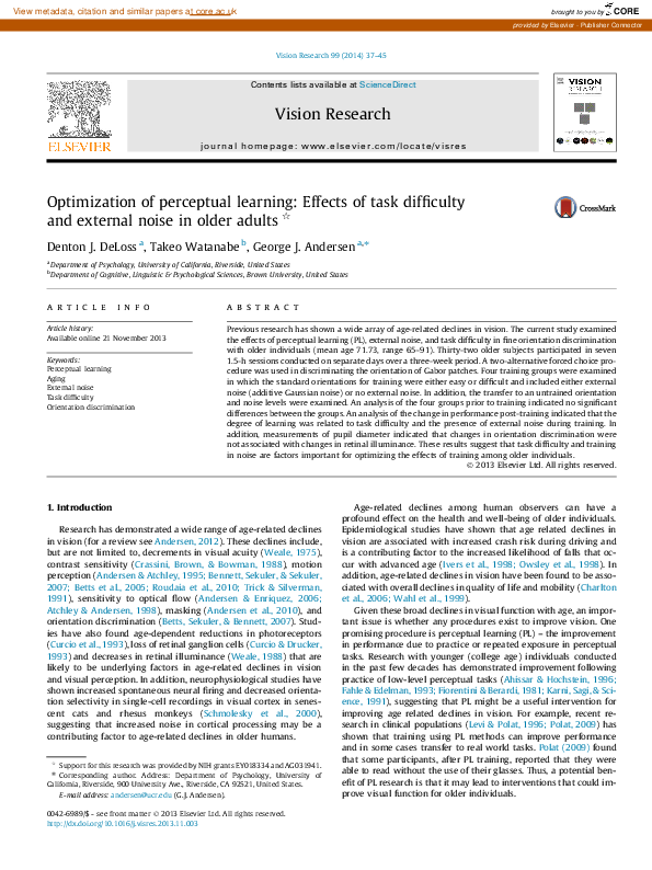 (PDF) Optimization of perceptual learning: Effects of task difficulty and external noise in ...