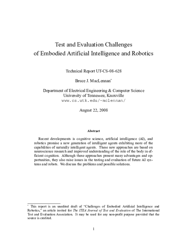 (PDF) Test and Evaluation Challenges of Embodied Artificial ...