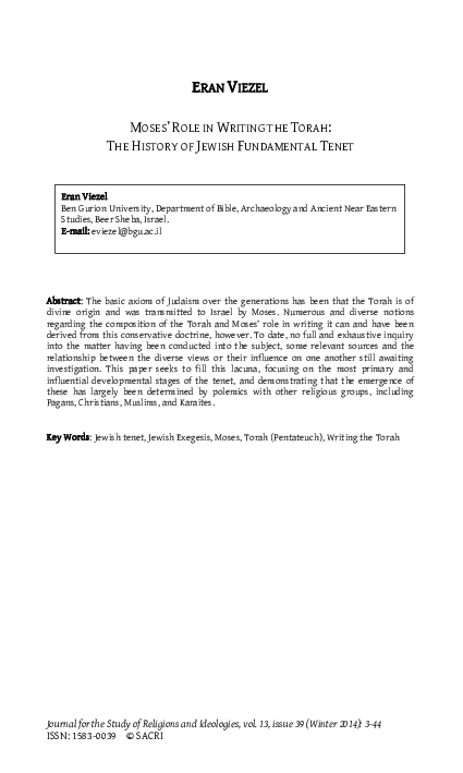 (PDF) Moses’ Role in Writing the Torah: The History of Jewish ...