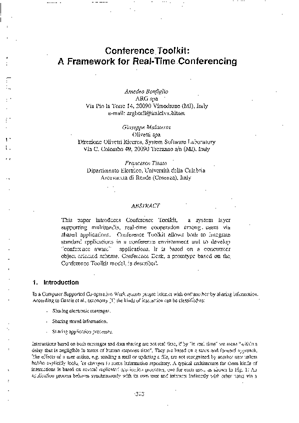 (PDF) Conference Toolkit: A Framework for Real-Time Conferencing