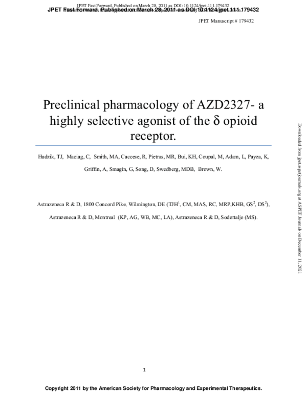 (PDF) Preclinical Pharmacology of AZD2327: A Highly Selective Agonist ...
