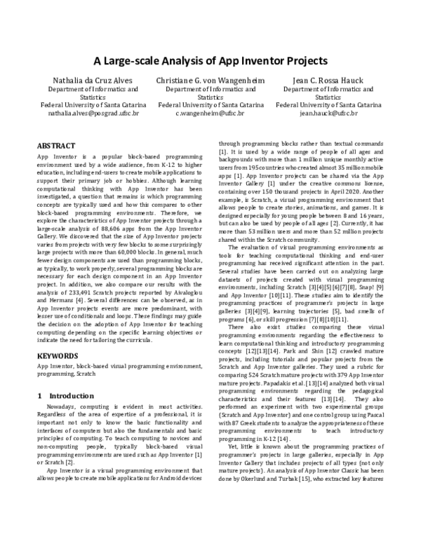 Pdf A Large Scale Analysis Of App Inventor Projects