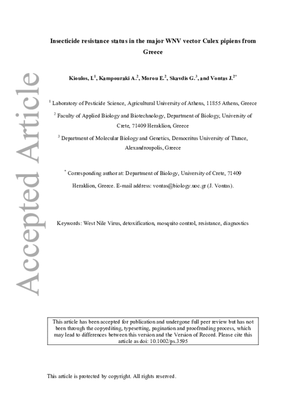 (PDF) Insecticide resistance status in the major West Nile virus vector ...