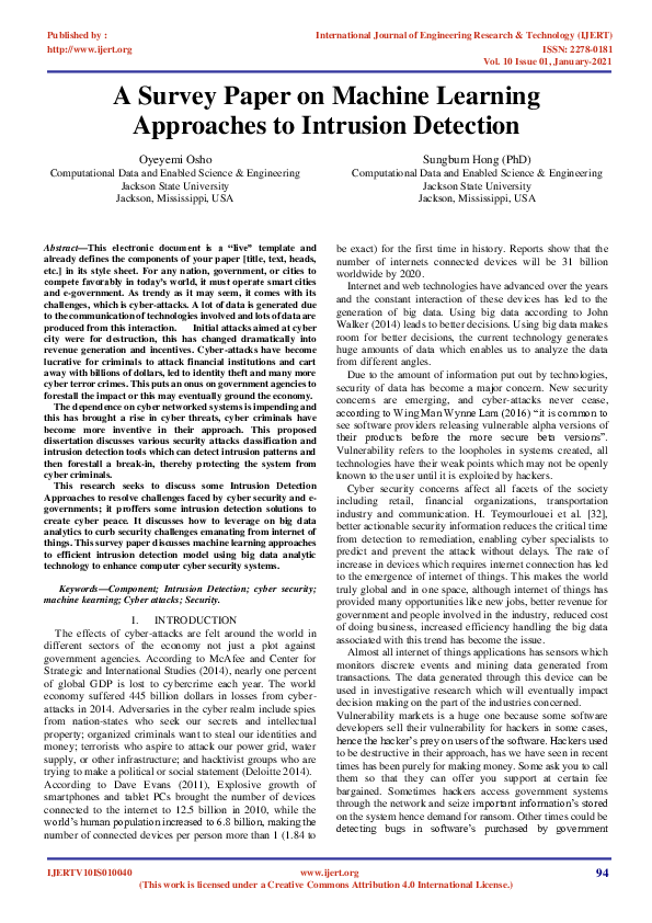 (PDF) A Survey Paper on Machine Learning Approaches to Intrusion ...