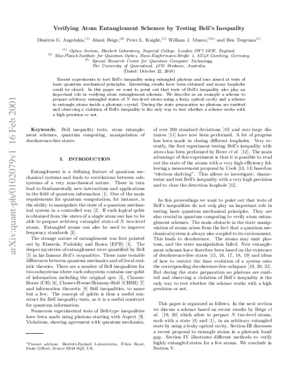(PDF) Verifying Atom Entanglement Schemes by Testing Bell's Inequality ...