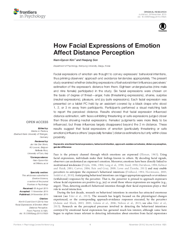 (PDF) How Facial Expressions of Emotion Affect Distance Perception