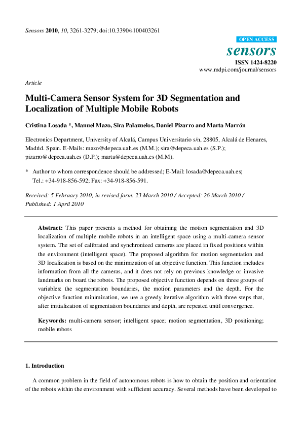 (PDF) Multi-Camera Sensor System for 3D Segmentation and Localization of Multiple Mobile Robots ...