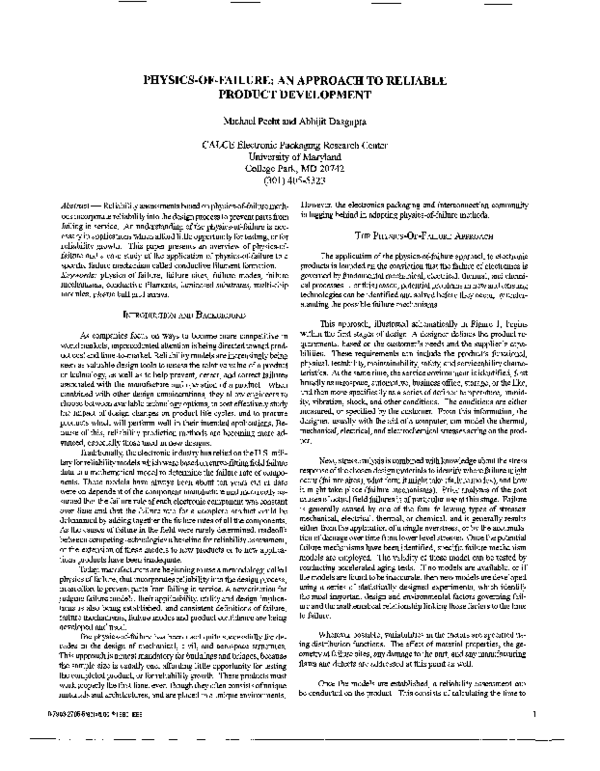(PDF) Physics-of-failure: an approach to reliable product development