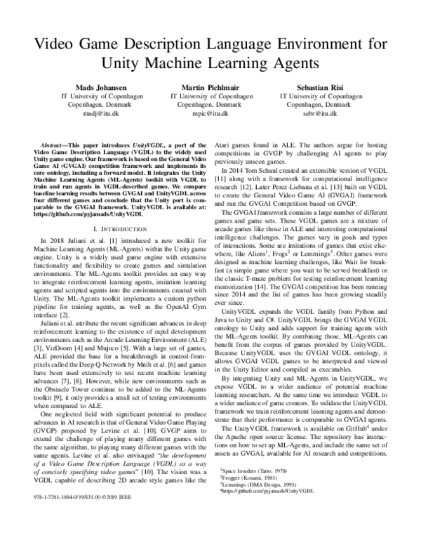 (PDF) Video Game Description Language Environment for Unity Machine ...