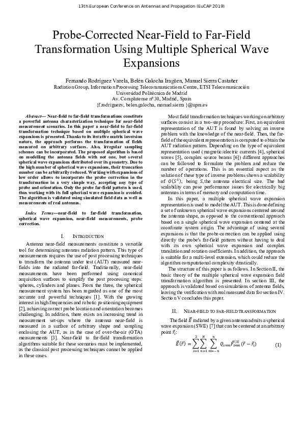 Pdf Probe Corrected Near Field To Far Field Transformation Using Multiple Spherical Wave