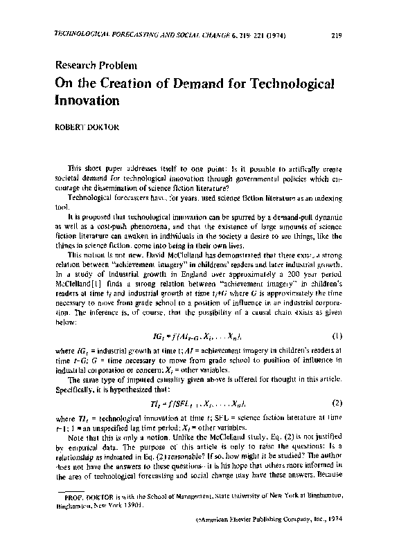 (PDF) On the creation of demand for technological innovation