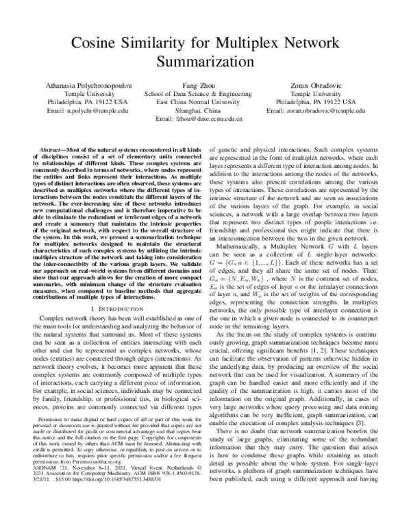 (PDF) Cosine similarity for multiplex network summarization