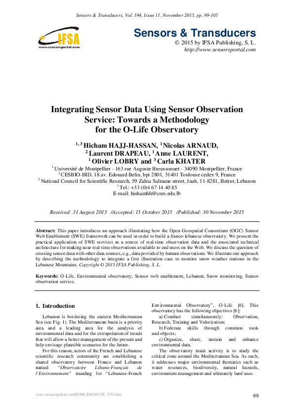 (PDF) Integrating Sensor Data for the O-Life Observatory Methodology