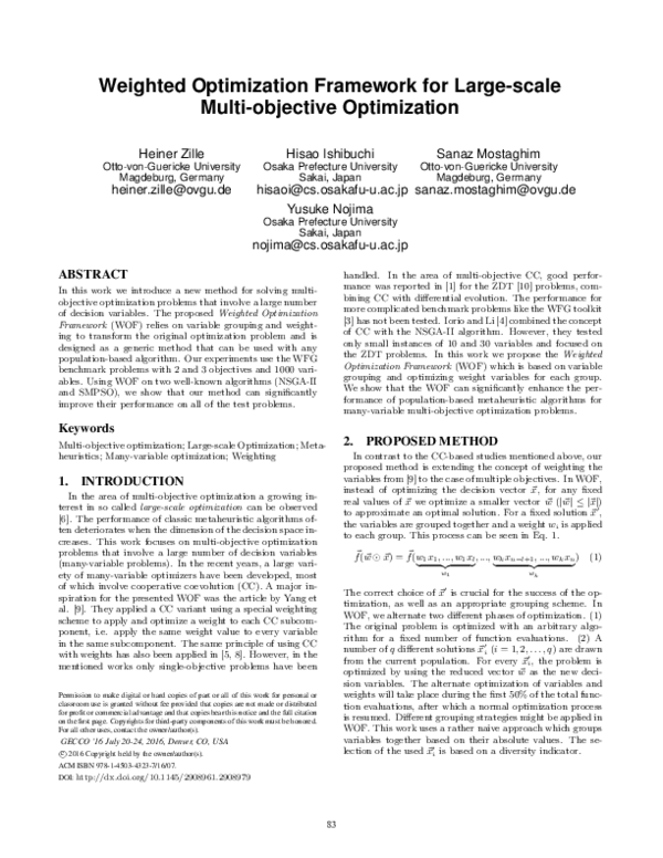 (PDF) Weighted Optimization Framework for Large-scale Multi-objective Optimization | Yusuke ...