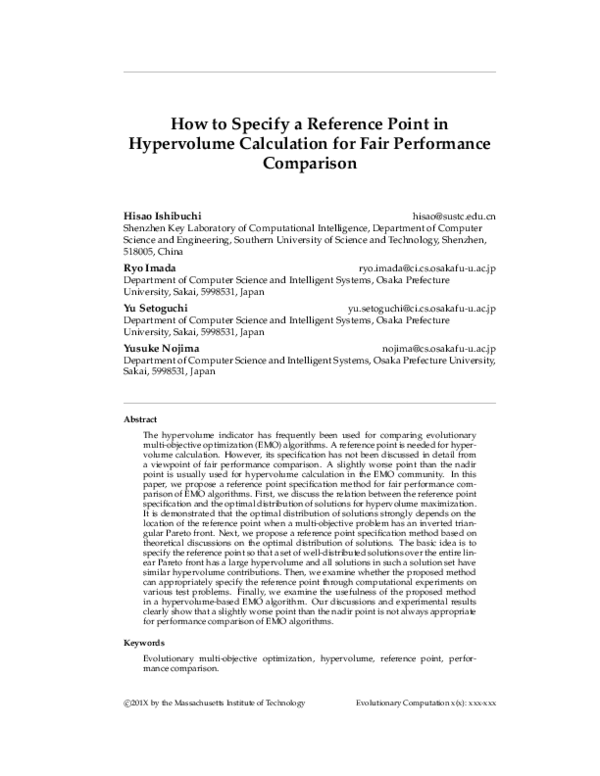 (PDF) How to Specify a Reference Point in Hypervolume Calculation for Fair Performance Comparison